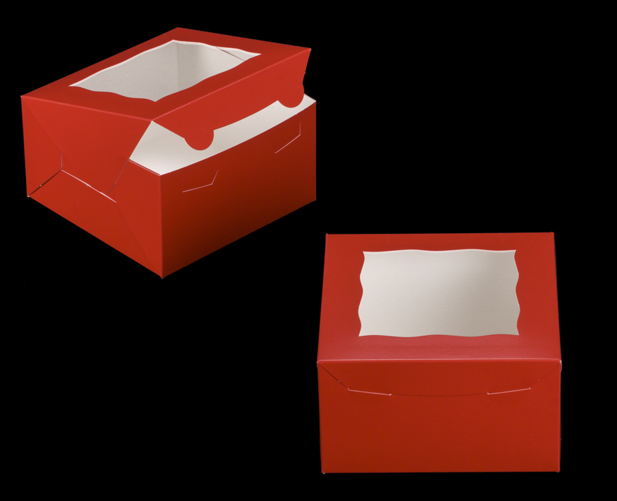 3587 - 7" x 7" x 4" Red/White Lock & Tab Box with Window