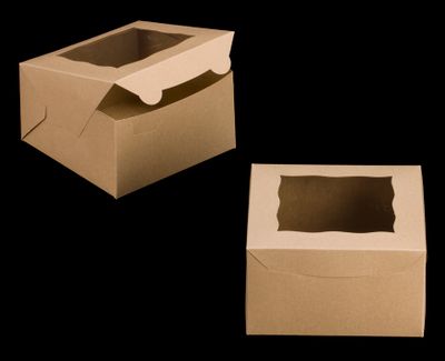 3589 - 7" x 7" x 4" Brown Lock & Tab Box with Window