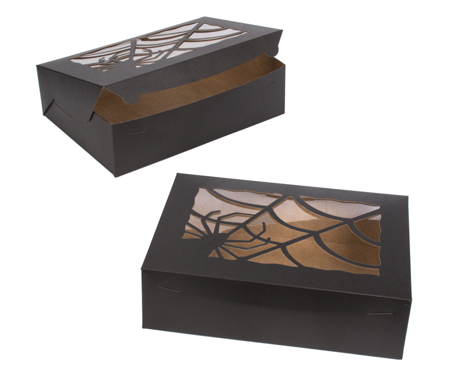 3747 - 14" x 10" x 4" Black/Brown Spider Window Lock & Tab Halloween Box