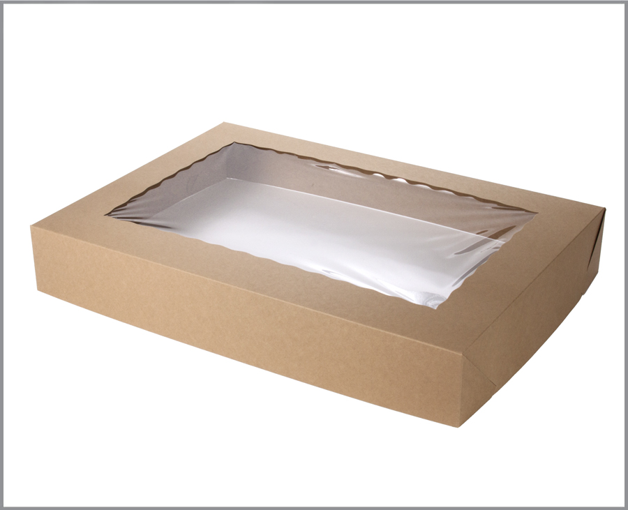 3884 - 26" x 18" x 4" Brown Lock & Tab Paperboard Lid Only, with Window