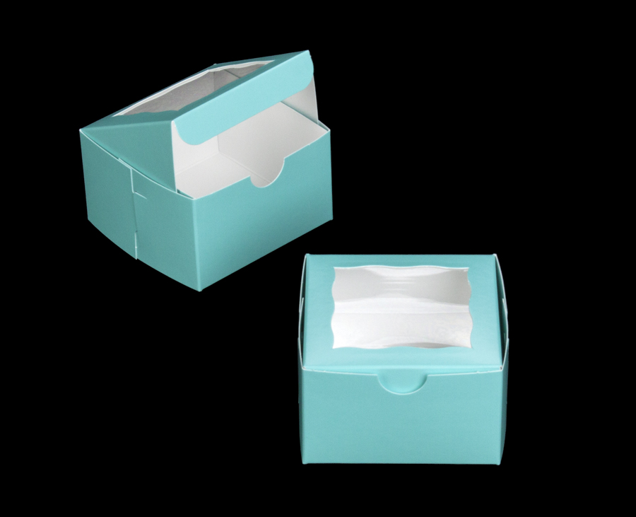 3993 - 4" x 4" x 2 1/2" Diamond Blue/White Lock & Tab Box with Window