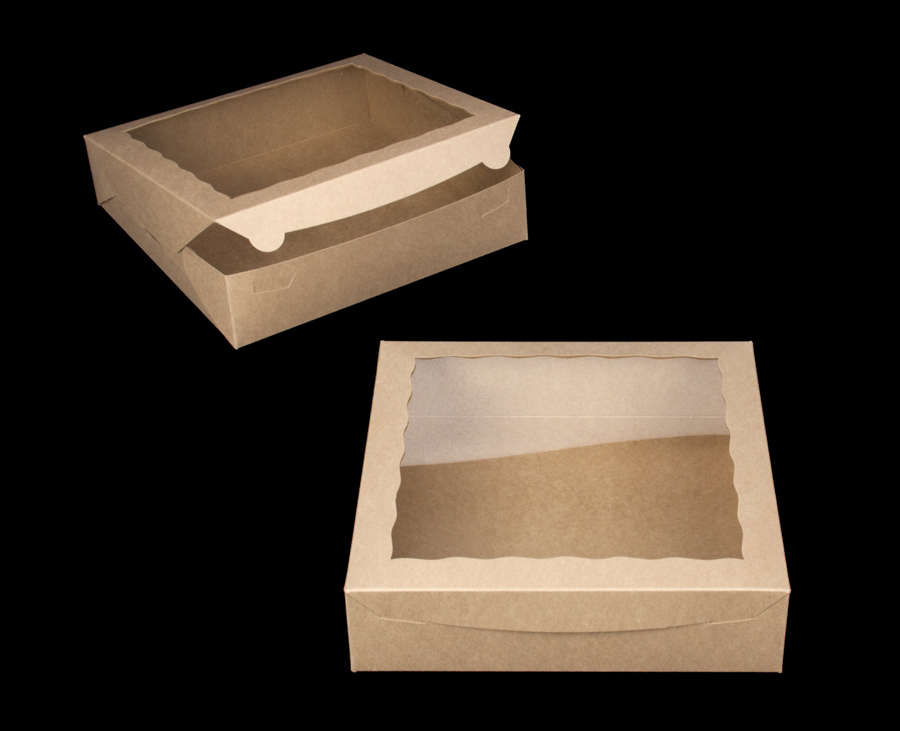 3994 - 12" x 12" x 3" Brown Lock & Tab Box with Window