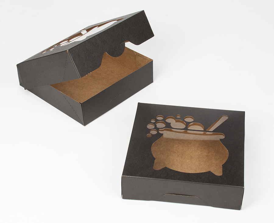 4191 - 9" x 9" x 2 1/2" Black/Brown Cauldron Window Timesaver Halloween Box