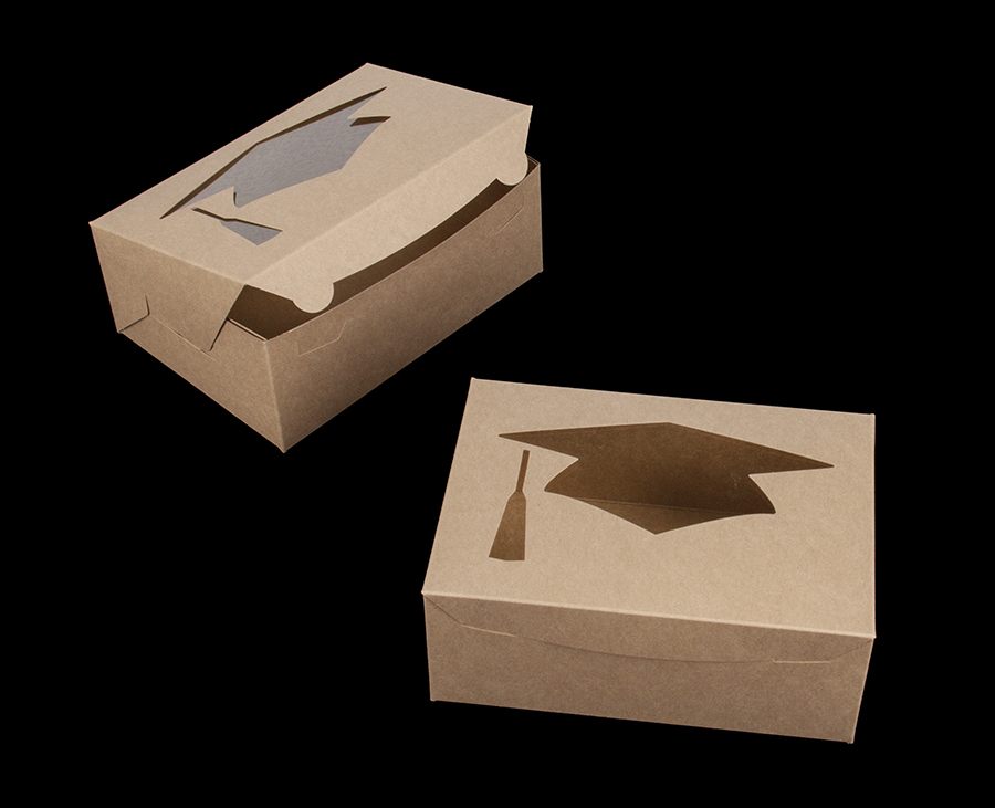 4194 - 10" x 7" x 4" Brown Graduation Cap Window Lock & Tab Box