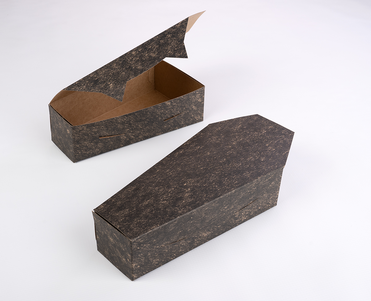 4489 - 8 1/2" x 2 1/2" x 2 1/2" Distressed Black/Brown Coffin Treat Box