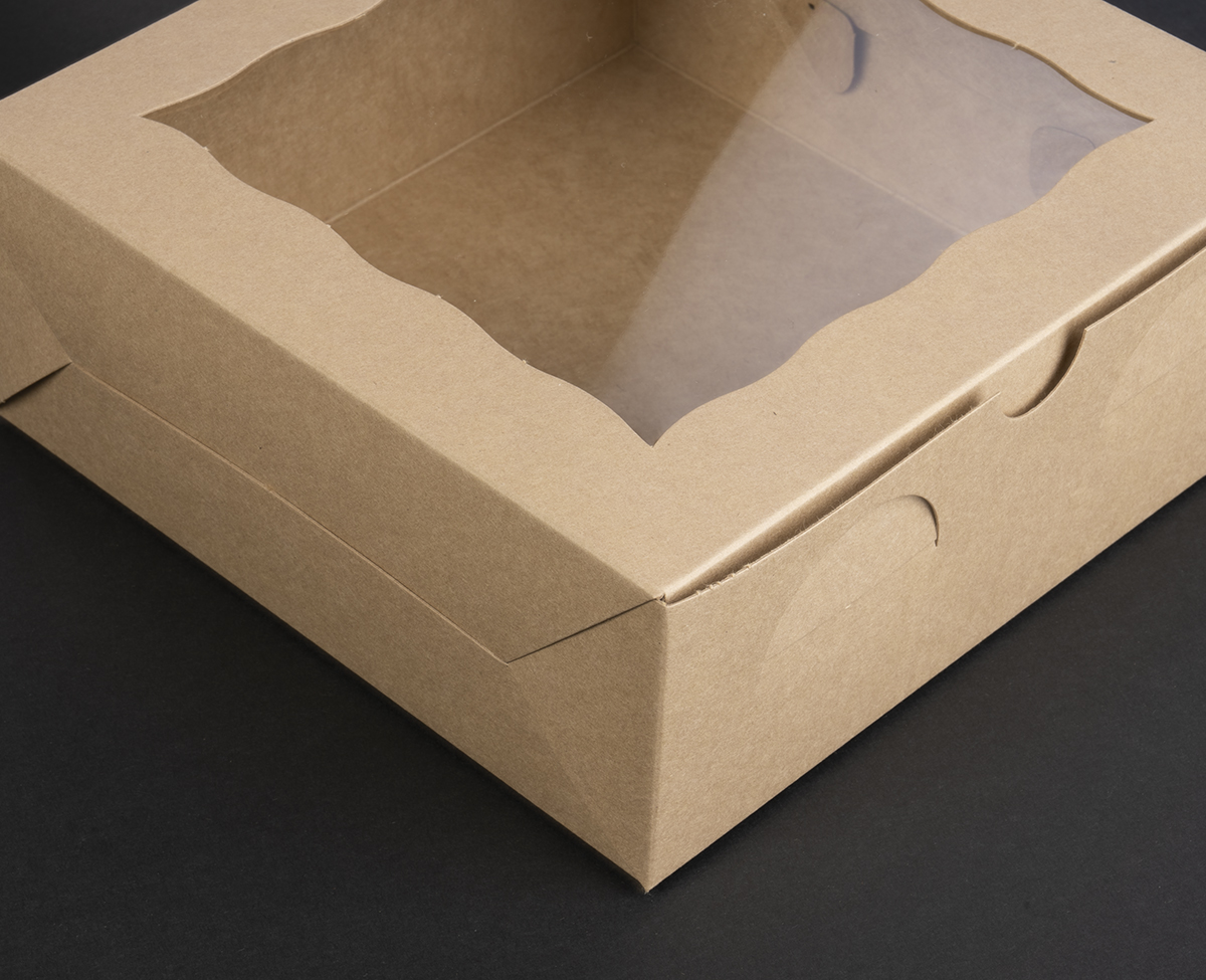 4492 - 8" x 8" x 3" Brown/Brown Lock & Tab Box with Window