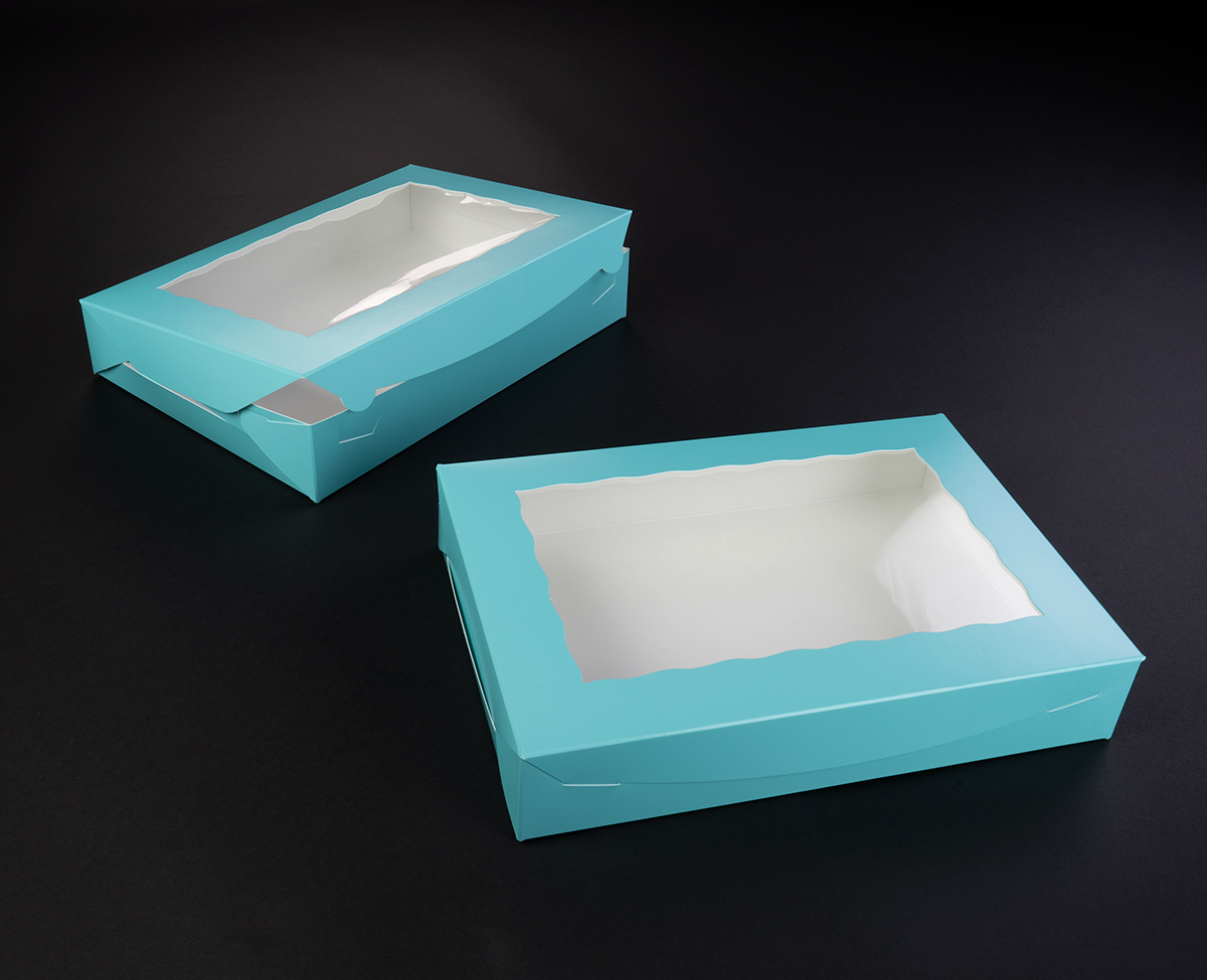 4499 - 14" x 10" x 2 1/2" Diamond Blue/White Lock & Tab Box with Window