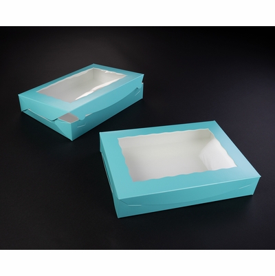 4499 - 14" x 10" x 2 1/2" Diamond Blue/White Lock & Tab Box with Window