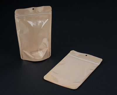 4574 - Kraft-Backed Stand-Up Pouch with Zipper, Hang Hole 5 1/8" x 3 1/ ...