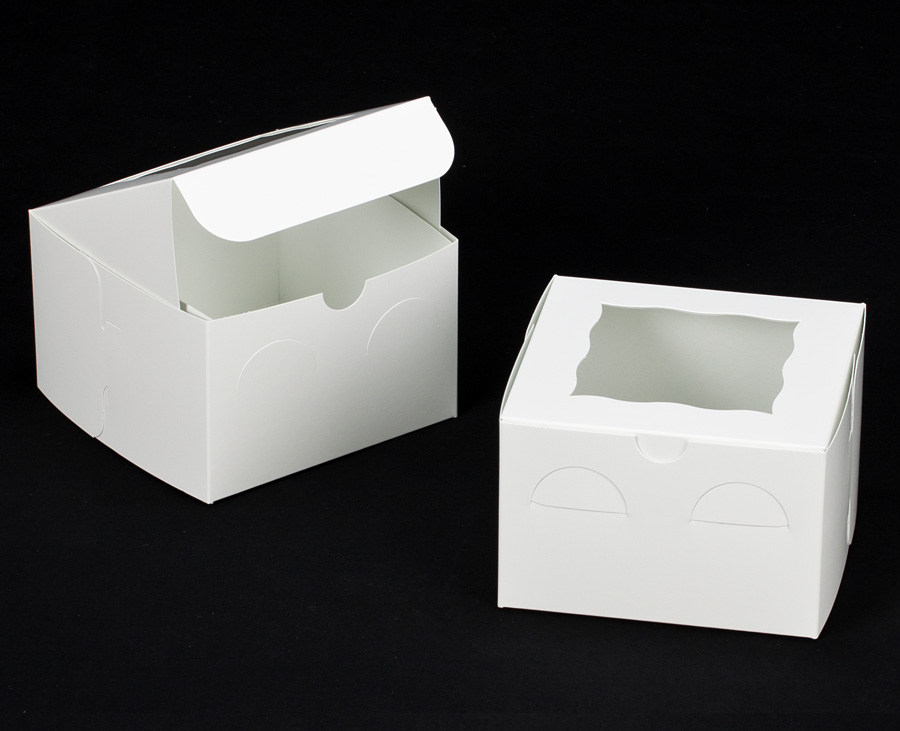 619 - 6" x 6" x 4" White/White Lock & Tab Box with Window