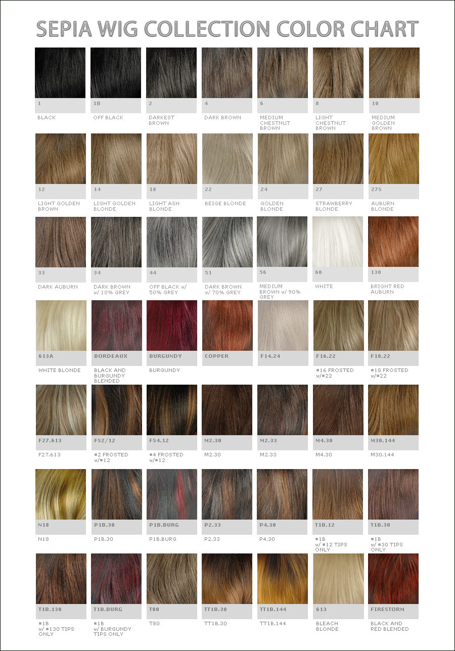 SEPIA Wig Collection Color Chart