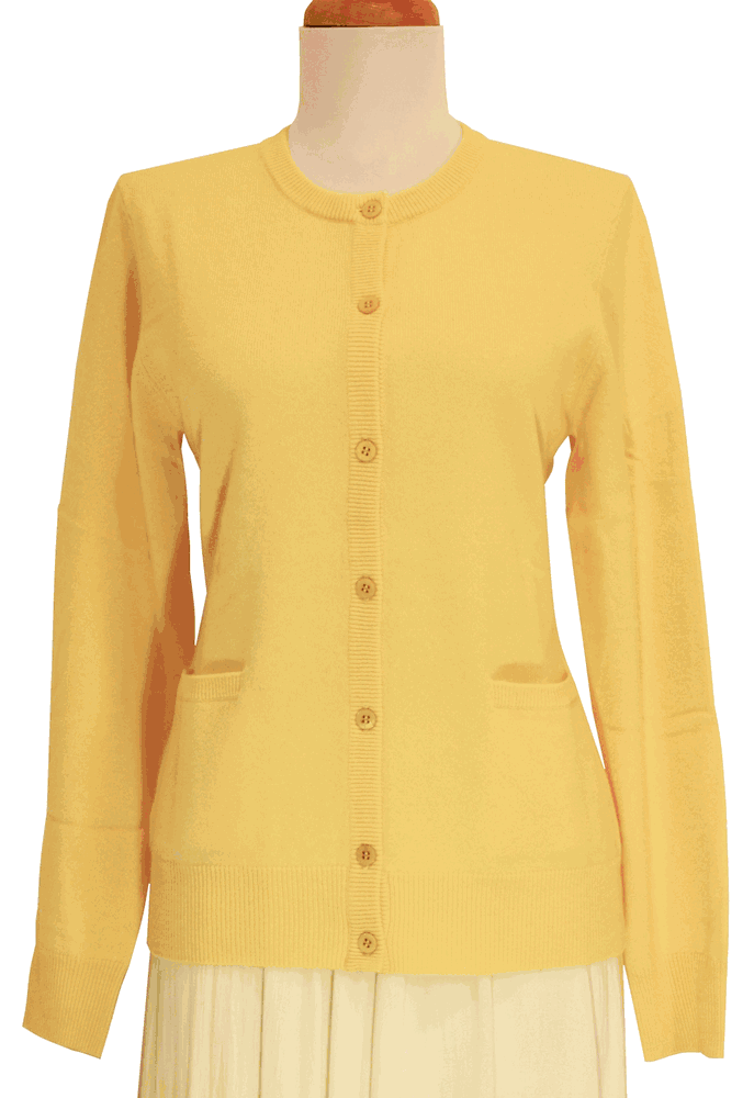 Women's Cardigan Round Neck Cashmere Sweater (Yellow)