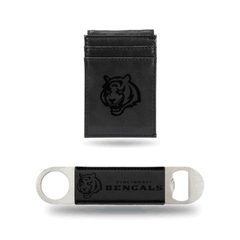 Cincinnati Bengals Black Laser Engraved Front Pocket Wallet & Bar Blade ...
