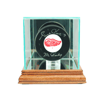 Perfect Cases Single Hockey Puck Display Case - Walnut - Hockey Cases