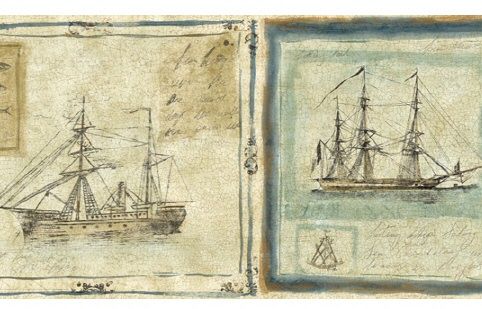 Framed Sailing Ships Wallpaper Border PT018202b CLEARANCE!! QUANTITIES ...