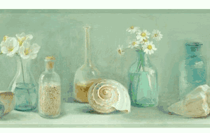 Sea Glass Seashells Wallpaper Border Aqua DLR53603b