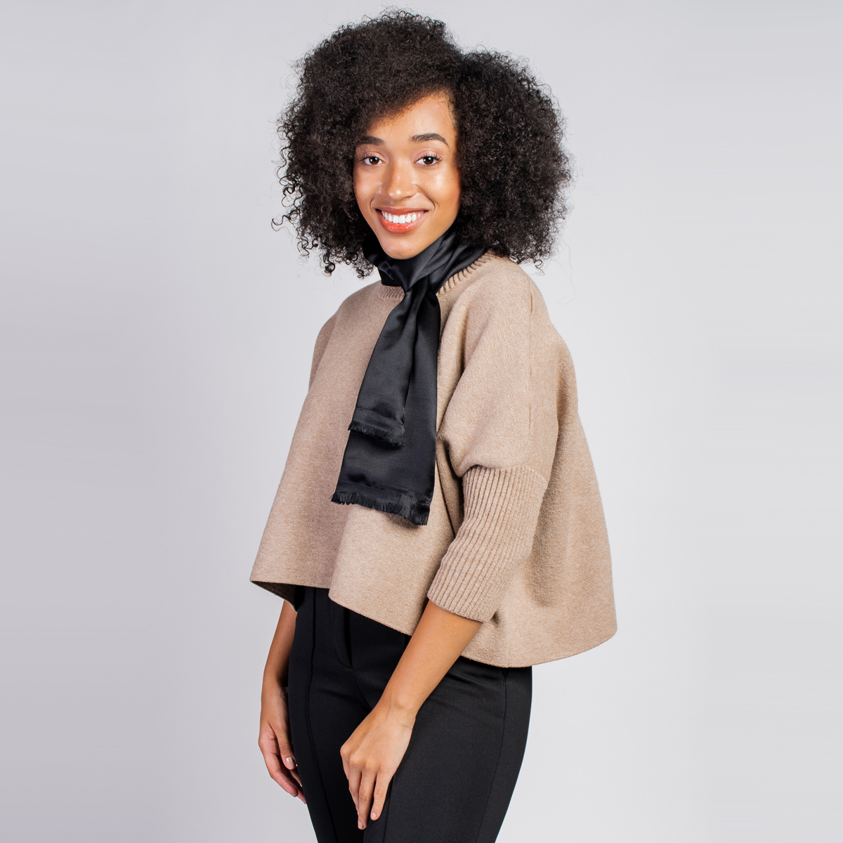 Black Silk Aviator Scarf