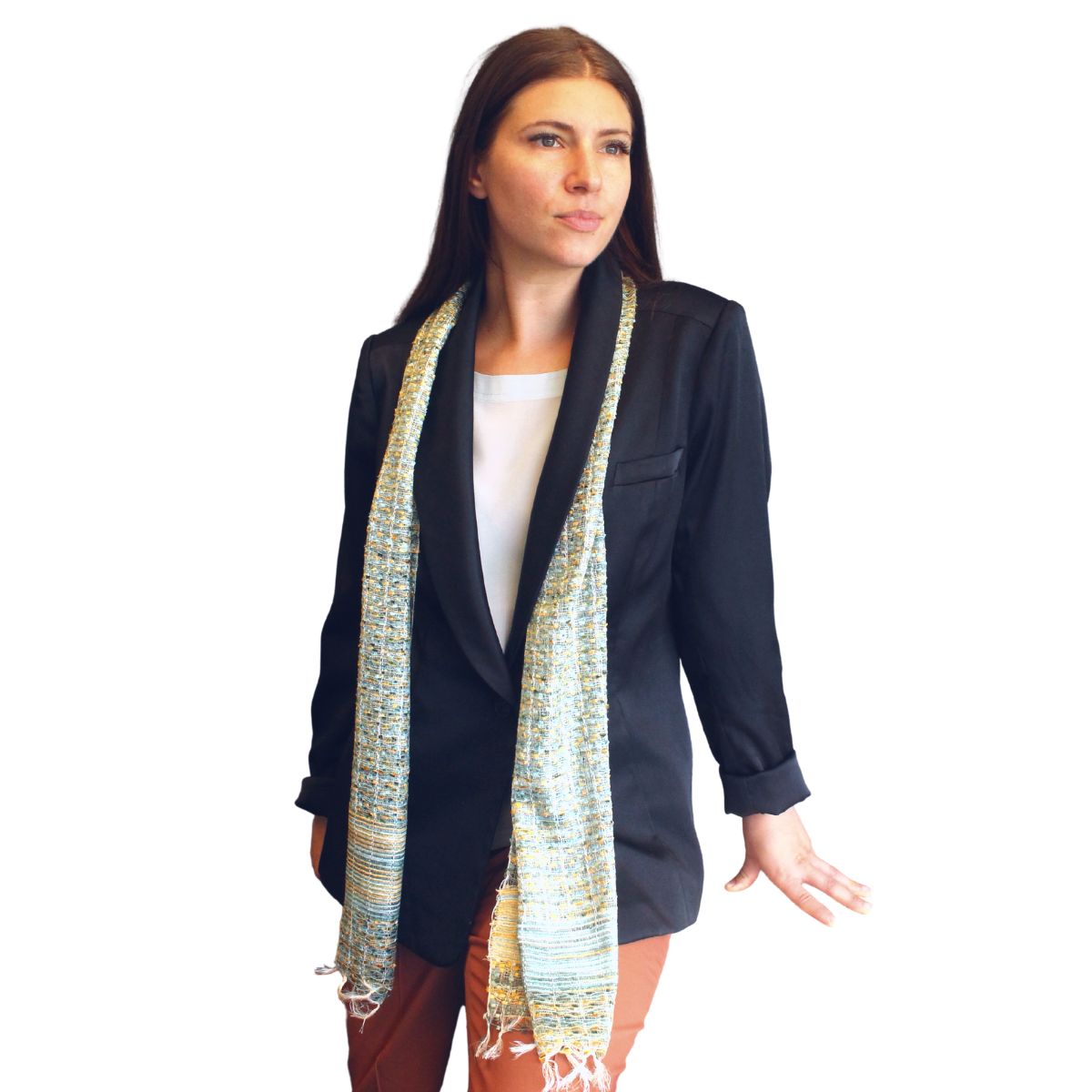 Fringed Soft Green Silk Mesh Scarf