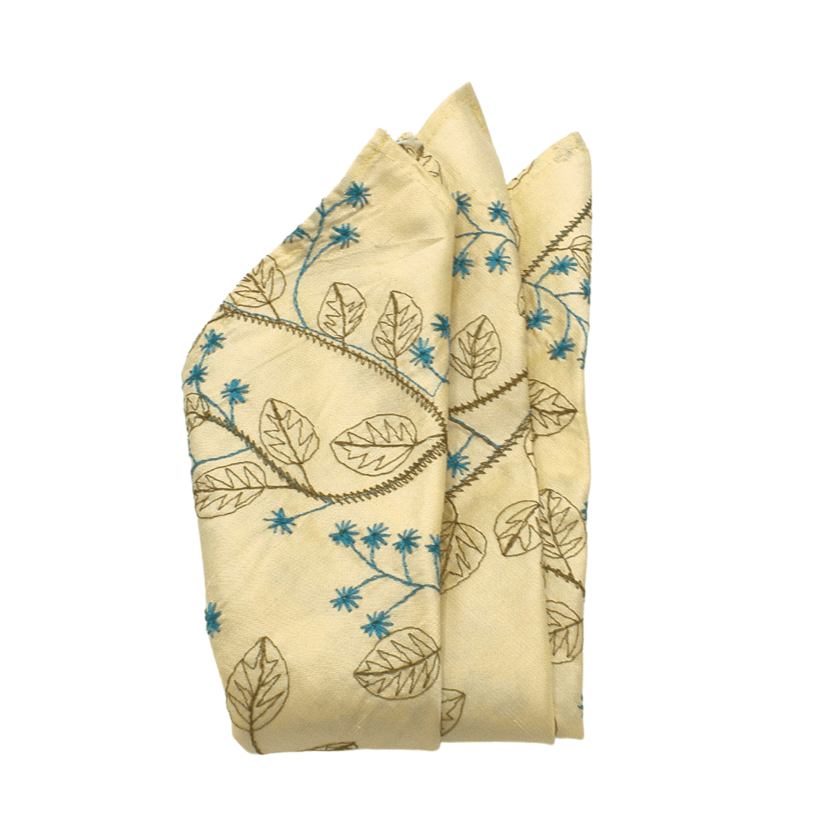 Gold Ivory Embroidered Silk Pocket Square