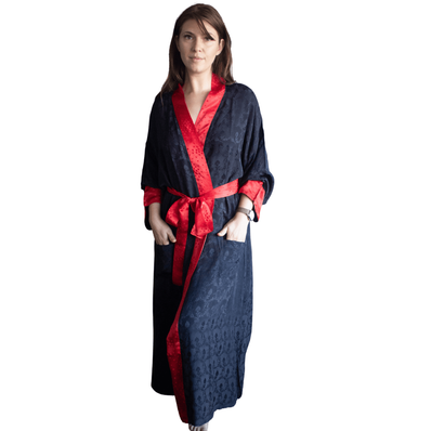 LONG BLACK SILK JACQUARD KIMONO ROBE
