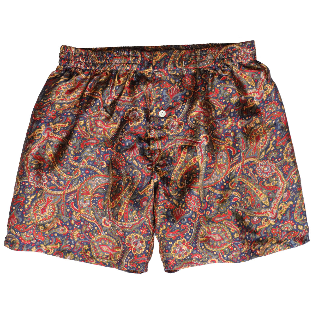 Navy Paisley Mulberry Silk Boxers