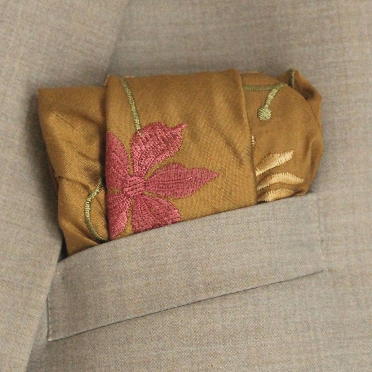Rich Brown Embroidered Silk Pocket Square