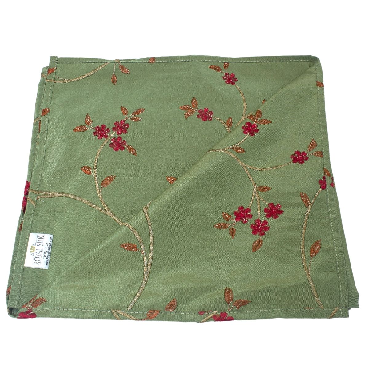 Sage Green Embroidered Silk Pocket Square