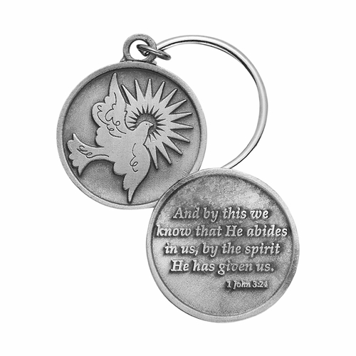1-3/16 x 1-3/16 Inch Round Fine Pewter Holy Spirit Key Chain