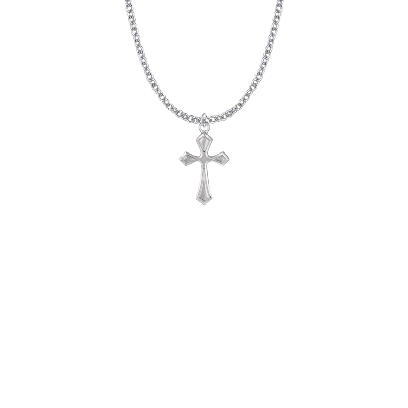 13/16 Inch Sterling Silver Pointed Ends Cross Necklace