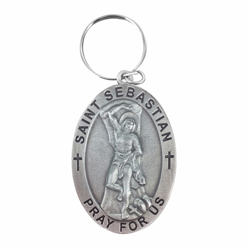 2-1/4 Inch Fine Pewter Oval St. Sebastian, Patron Saint of Athletes Key ...