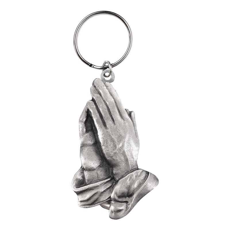 2-1/8 Inch Fine Pewter Serenity Praying Hands Key Chain
