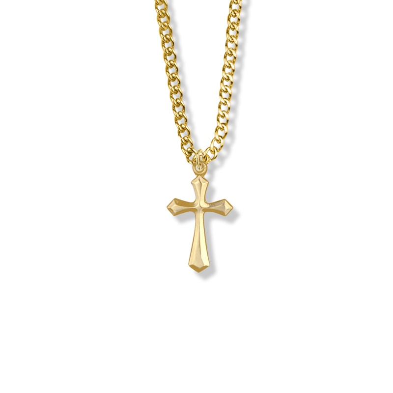 3/4 Inch 14K Gold Plated Over Brass Flared and Pointed Ends Cross Necklace