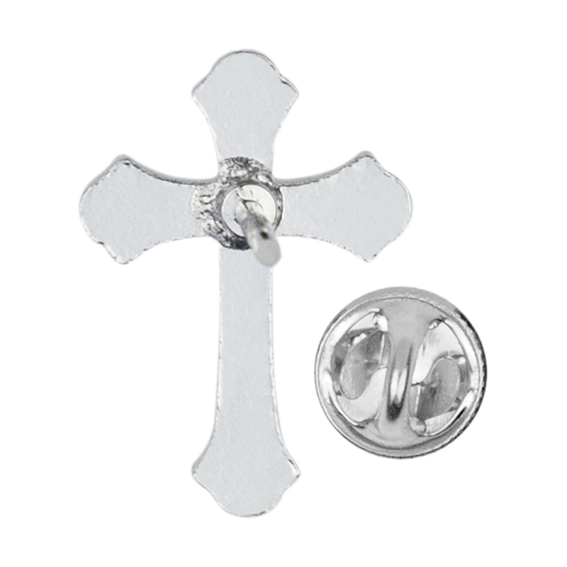 3/4 x 7/16 Inch Silver and Enameled Budded Ends Cross Lapel Pin