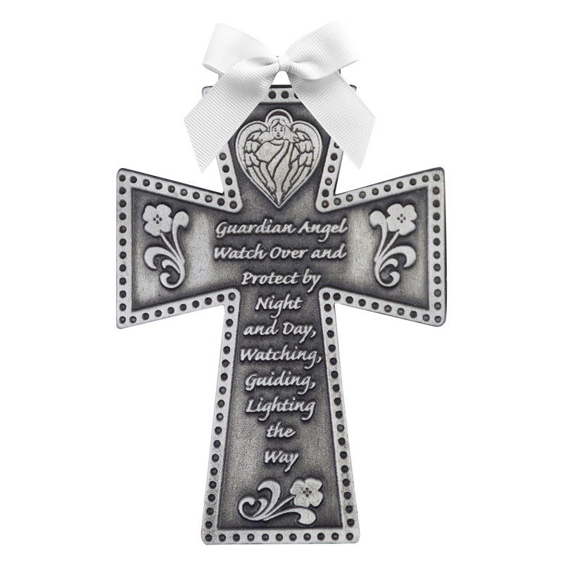 2-3/4 Inch Antiqued Pewter Guardian Angel Cradle Cross