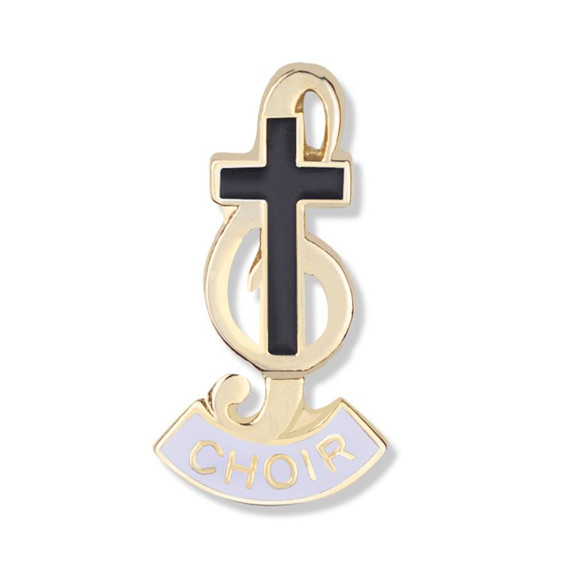 7/8 x 7/16 Inch Gold Enameled Choir Cross Lapel Pin