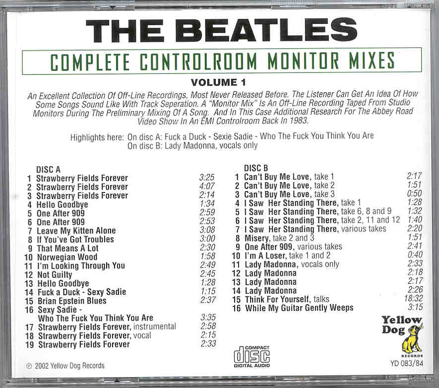 Beatles (2/Cd) Complete Control Room Monitor Mixes I