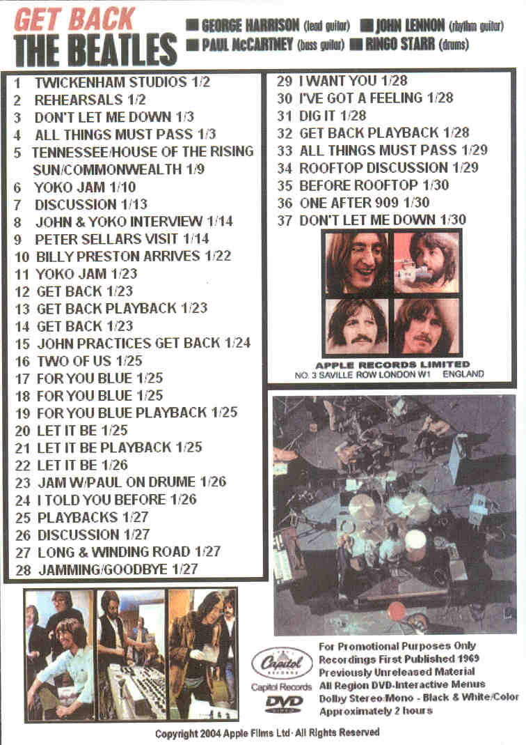Beatles Dvd - Get Back Sessions 1969