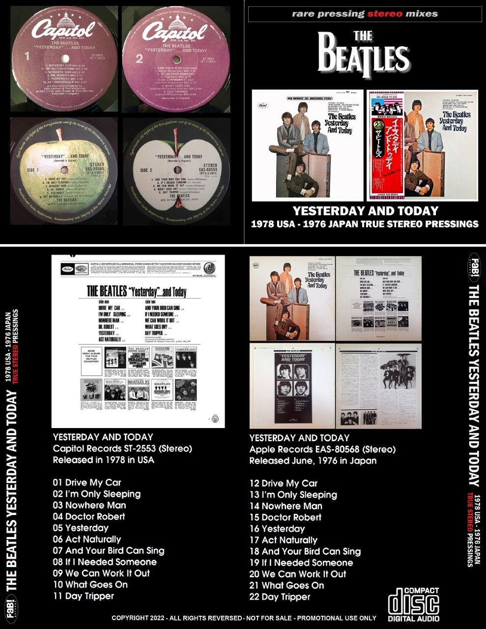 BEATLES CD - YESTERDAY AND TODAY - US 1978 - JAPAN 1976 TRUE STEREO ...