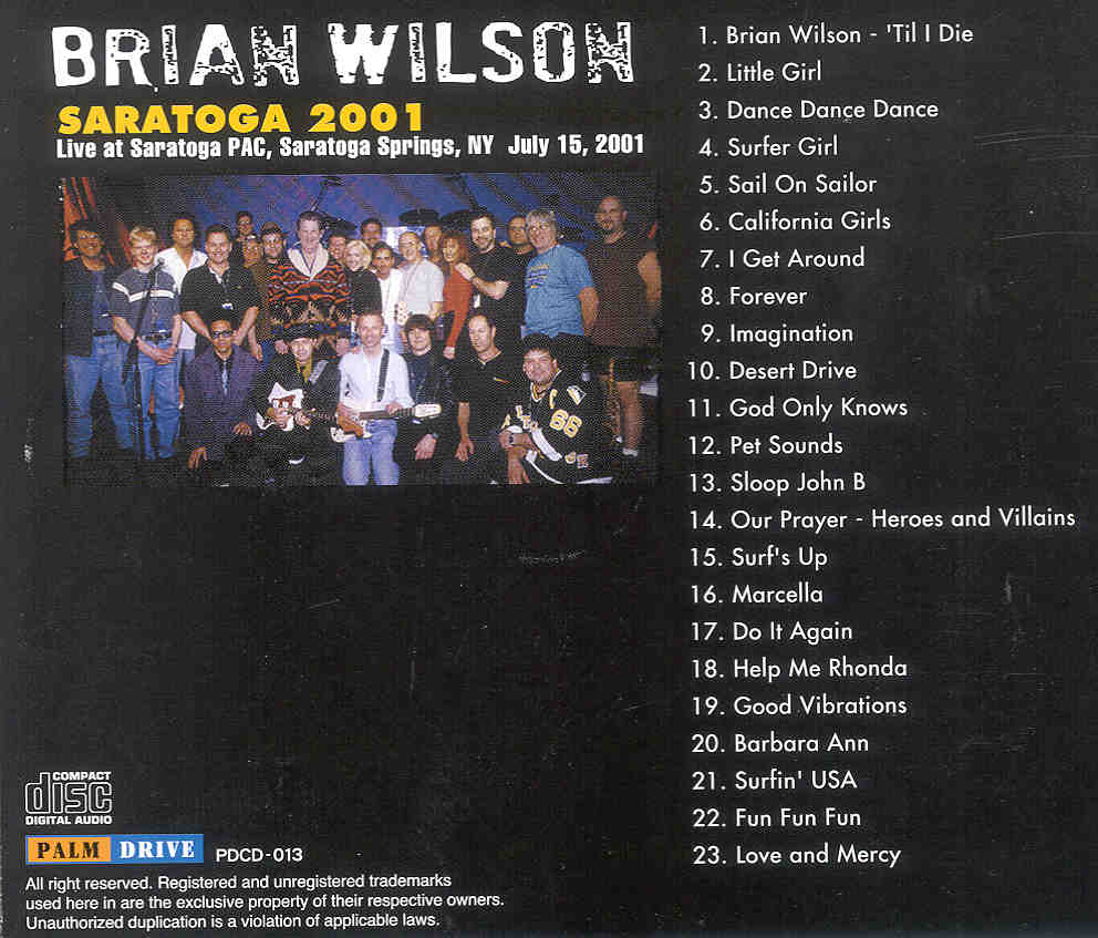 Brian Wilson Cd - Saratoga 2001