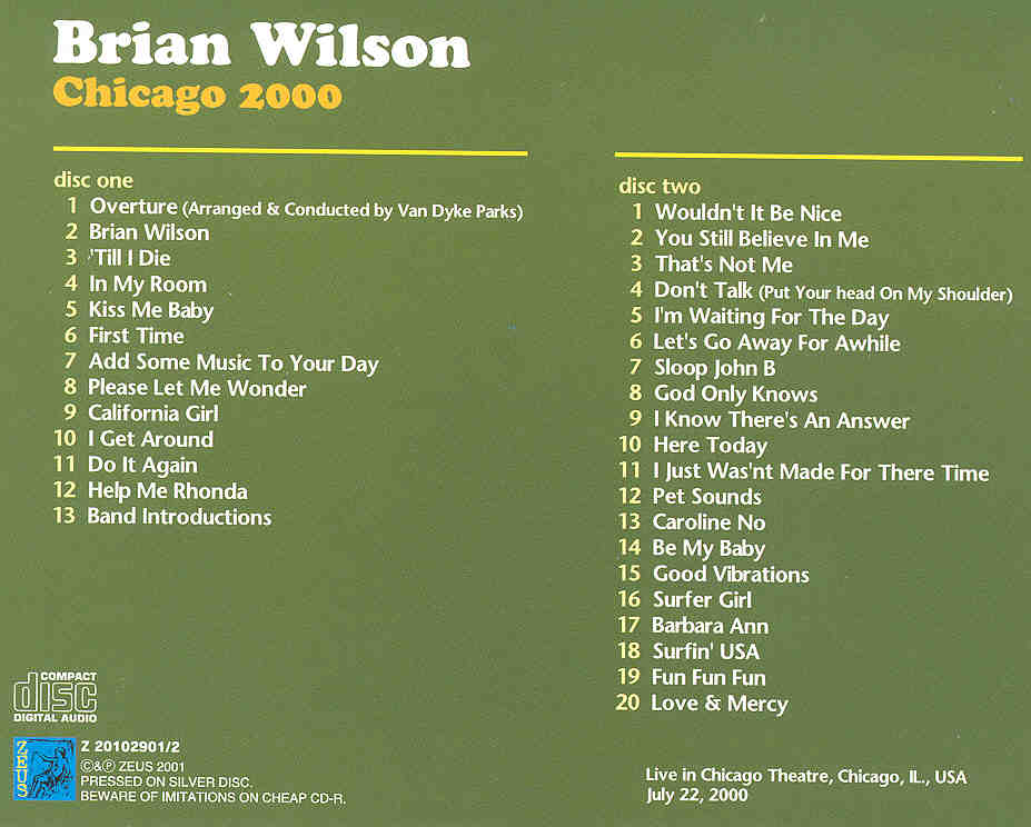 Brian Wilson (2/Cd) Chicago 2000