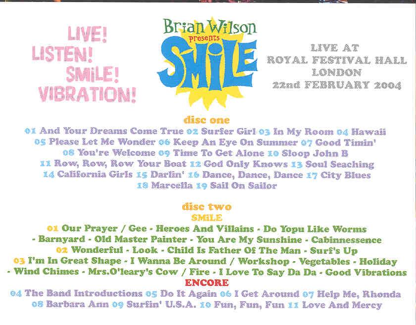 Brian Wilson (2/Cd) Live Listen Smile Vibration