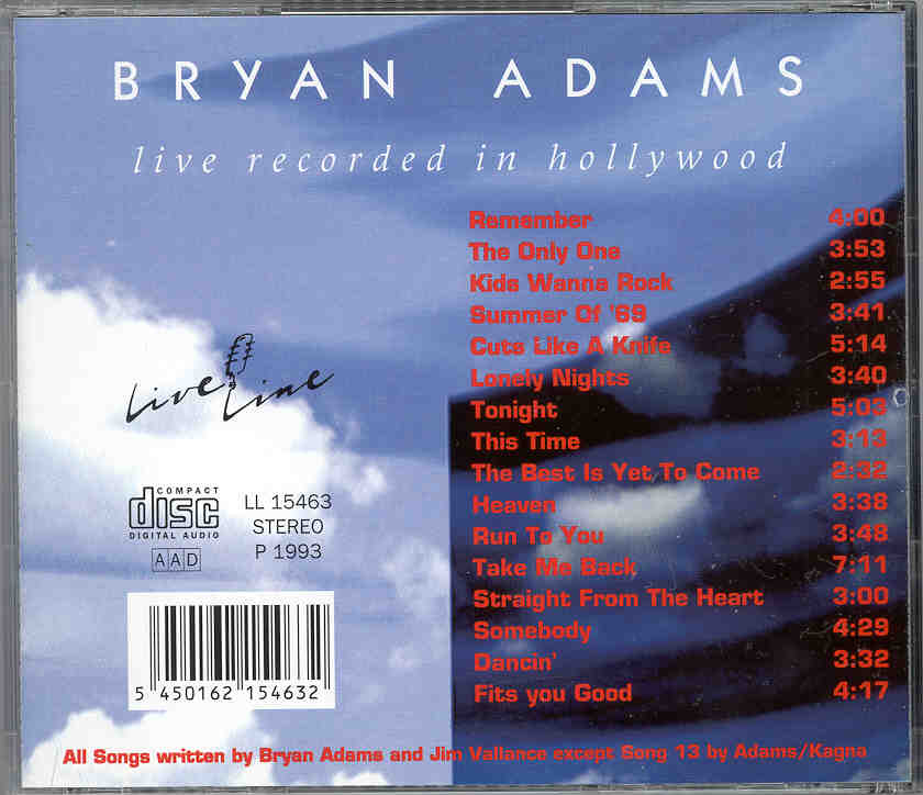 Bryan Adams Cd - Live Recorded In Hollywood