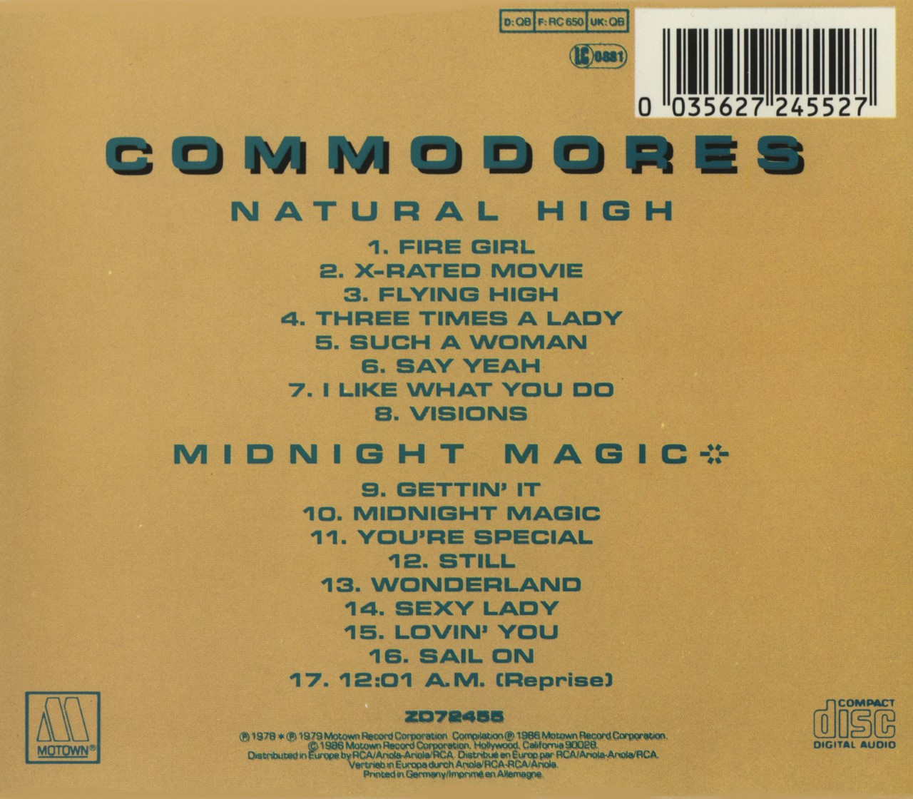 Commodores Cd - Midnight Magic/Natural High