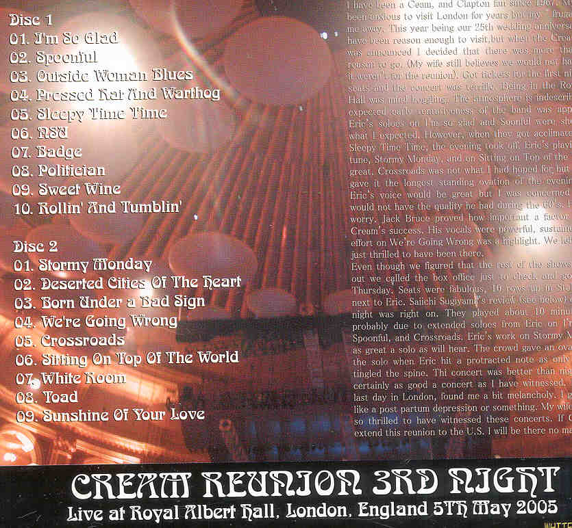 Cream (2/Cd) Reunion 2005 Third Night