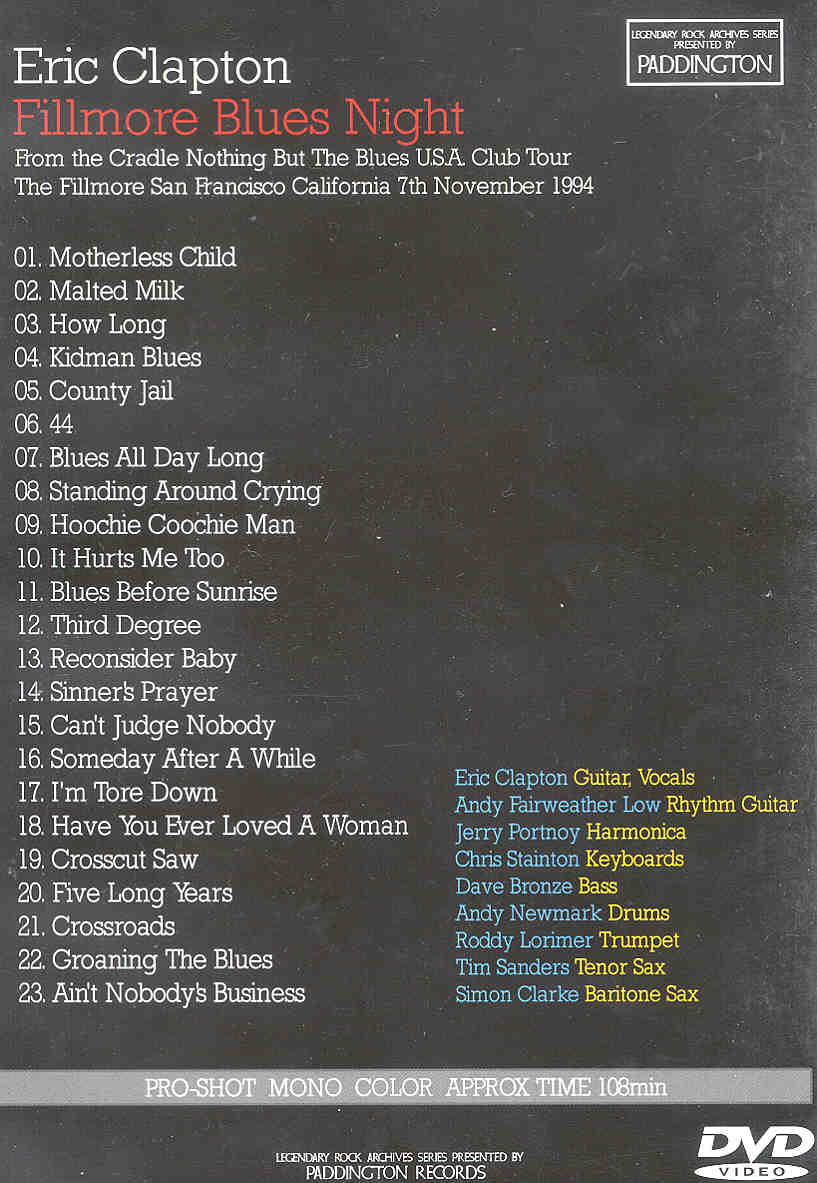 Eric Clapton Dvd - Fillmore Blues Night