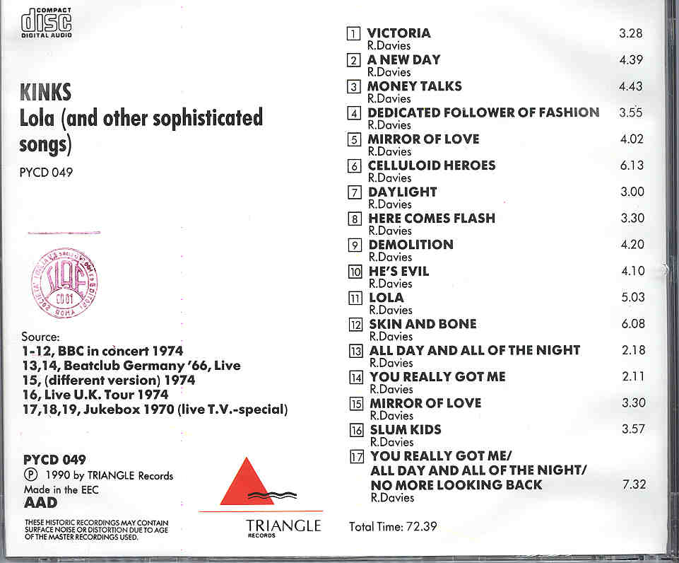 Kinks Cd - Lola & Other Sophisticated Songs