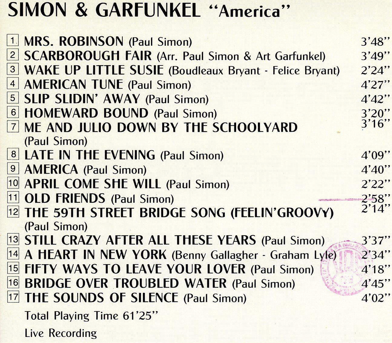 Simon & Garfunkel Cd - America