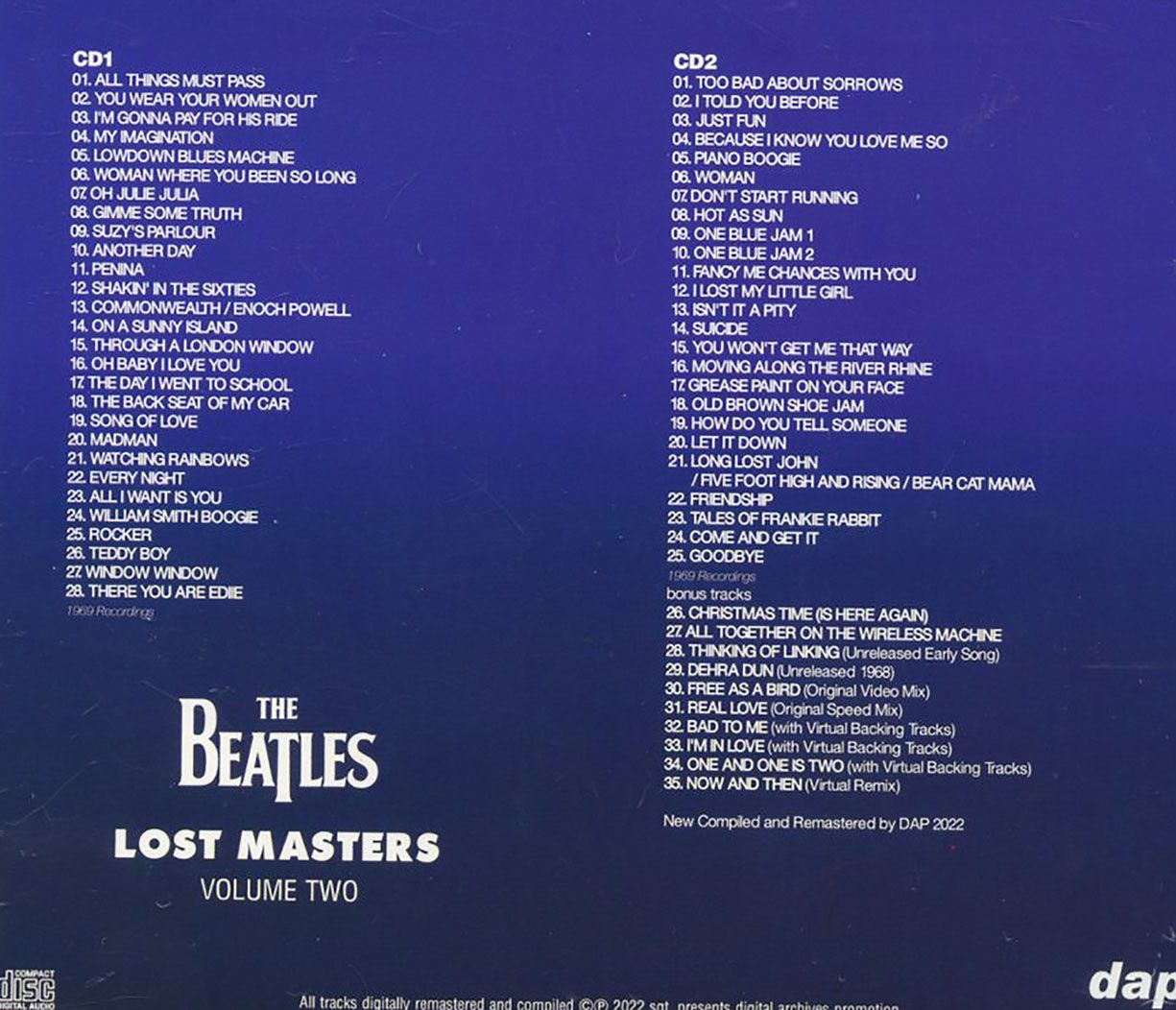 Beatles (2/Cd) Lost Masters Vol 2 ( New Compiled & Remastered by DAP 2022 )