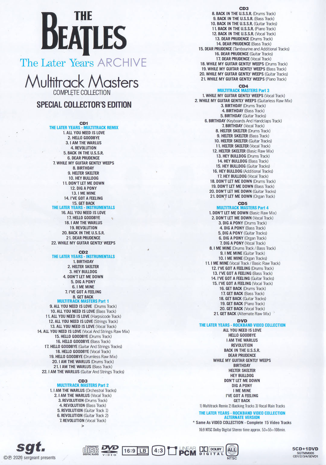 Beatles (5/Cd/Dvd) The Later Years Archive Multitrack Masters Complete ...