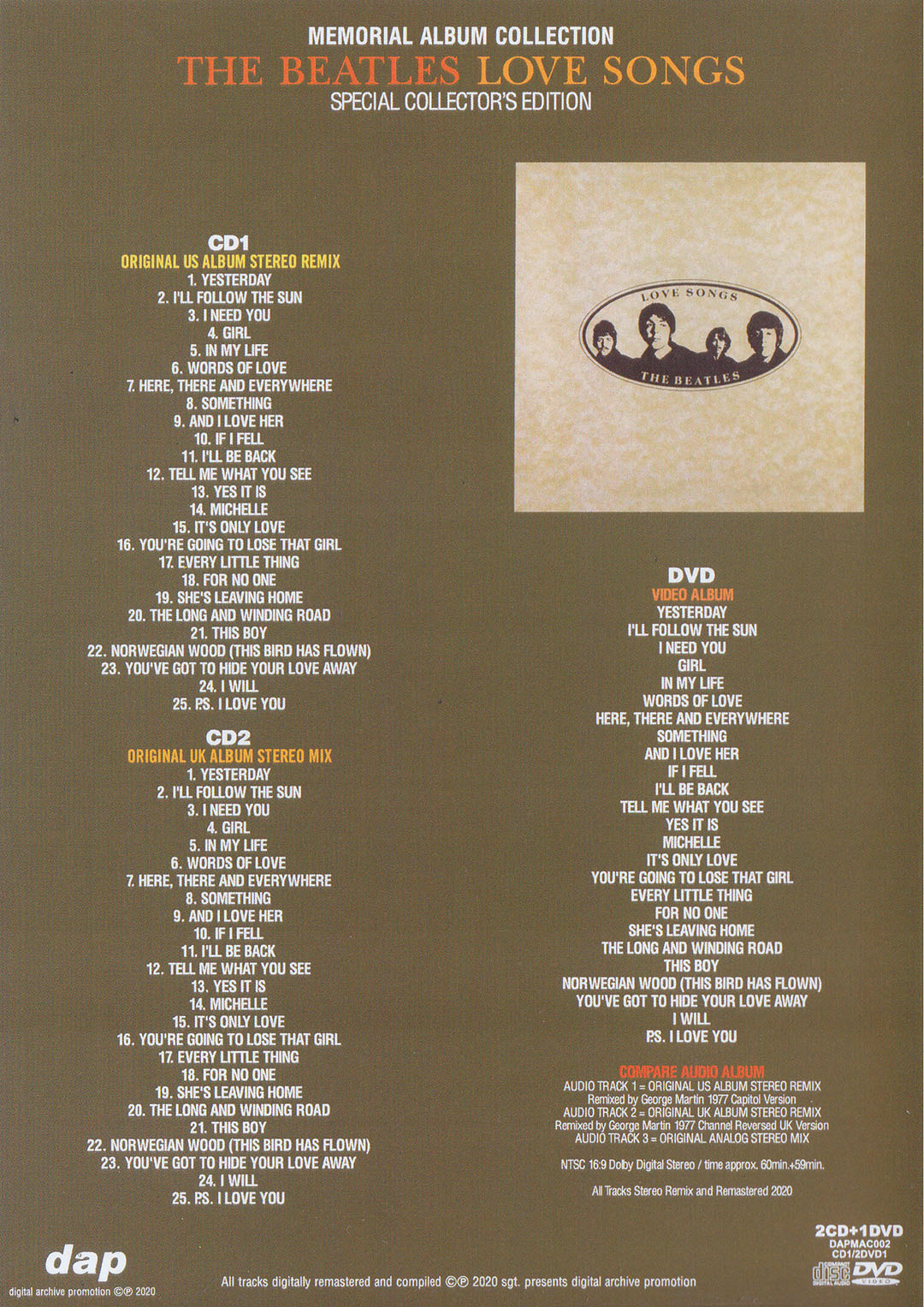 Beatles (2/Cd/Dvd) Love Songs Memorial Album Collection Special ...